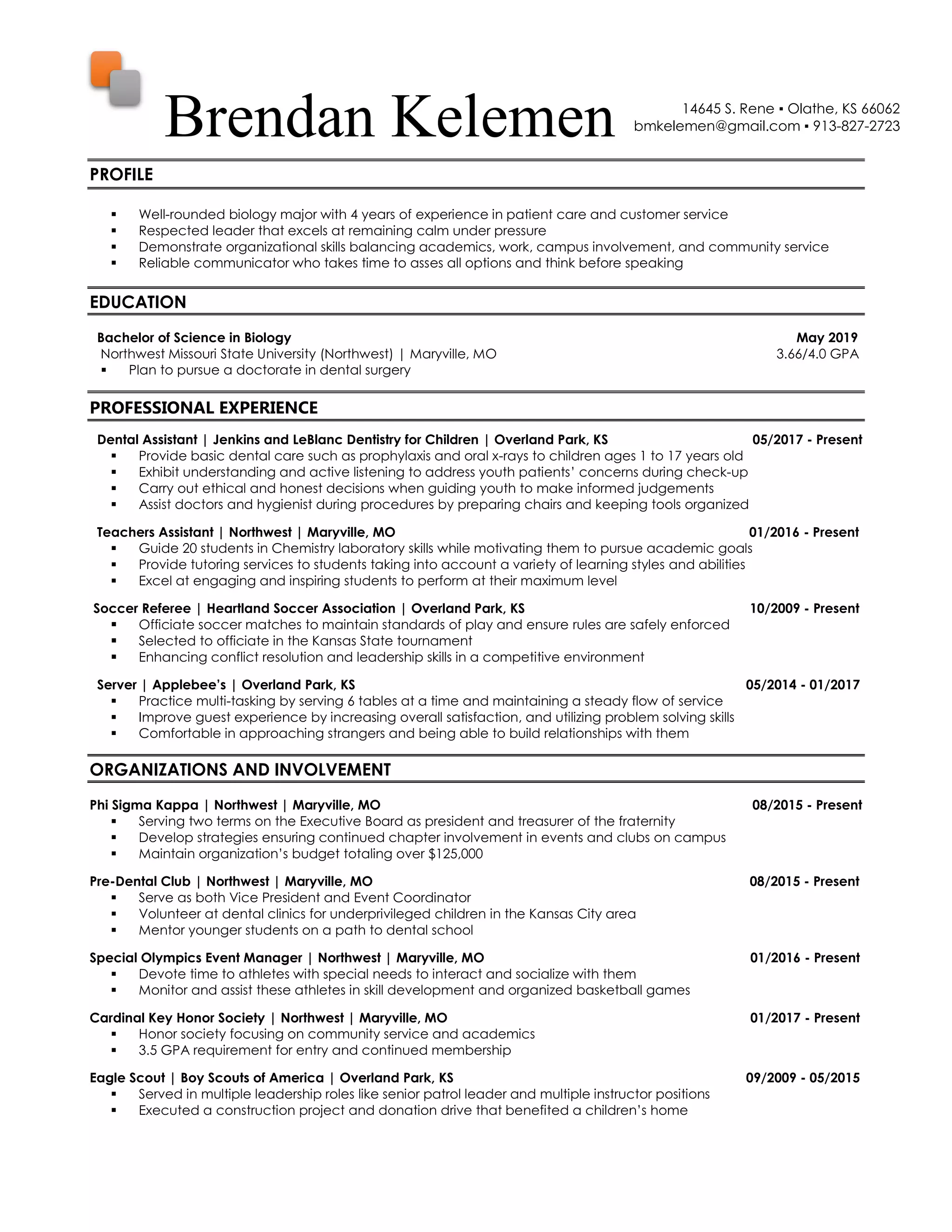 Brendan resume | PDF | Dental Health | Diseases and Conditions