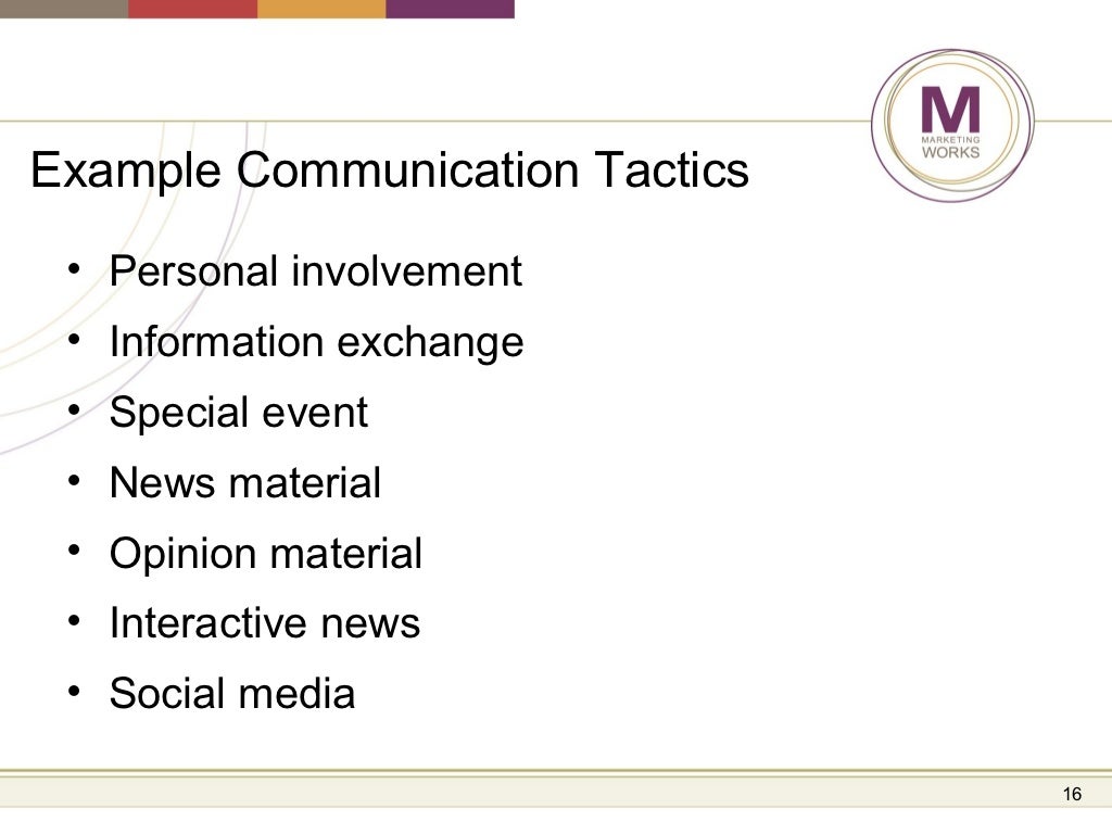 Example Communication Tactics • Personal