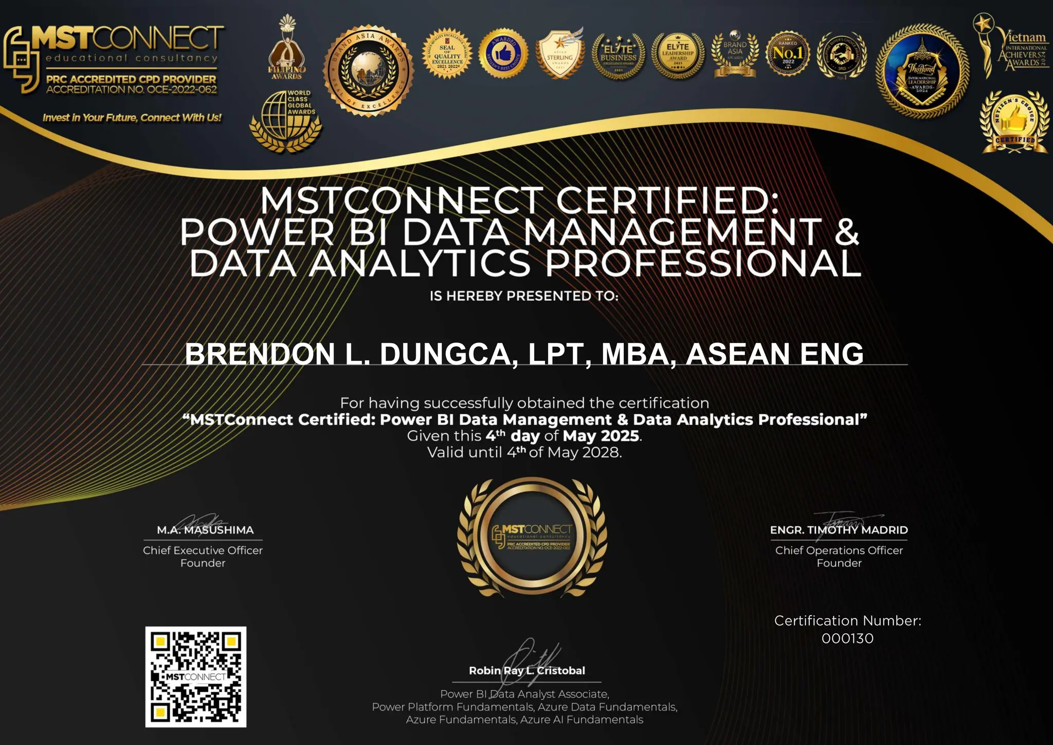 BRENDON L. DUNGCA, CERTIFIED DATA MANAGEMENT AND DATA ANALYTICS PROFESSIONAL | PPT
