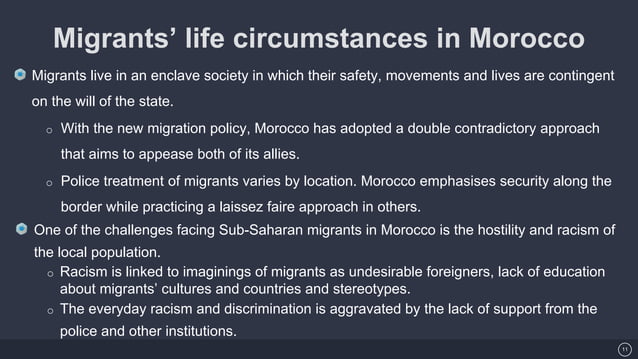 Sub-Saharan migrants’ life circumstances under the new Moroccan ...