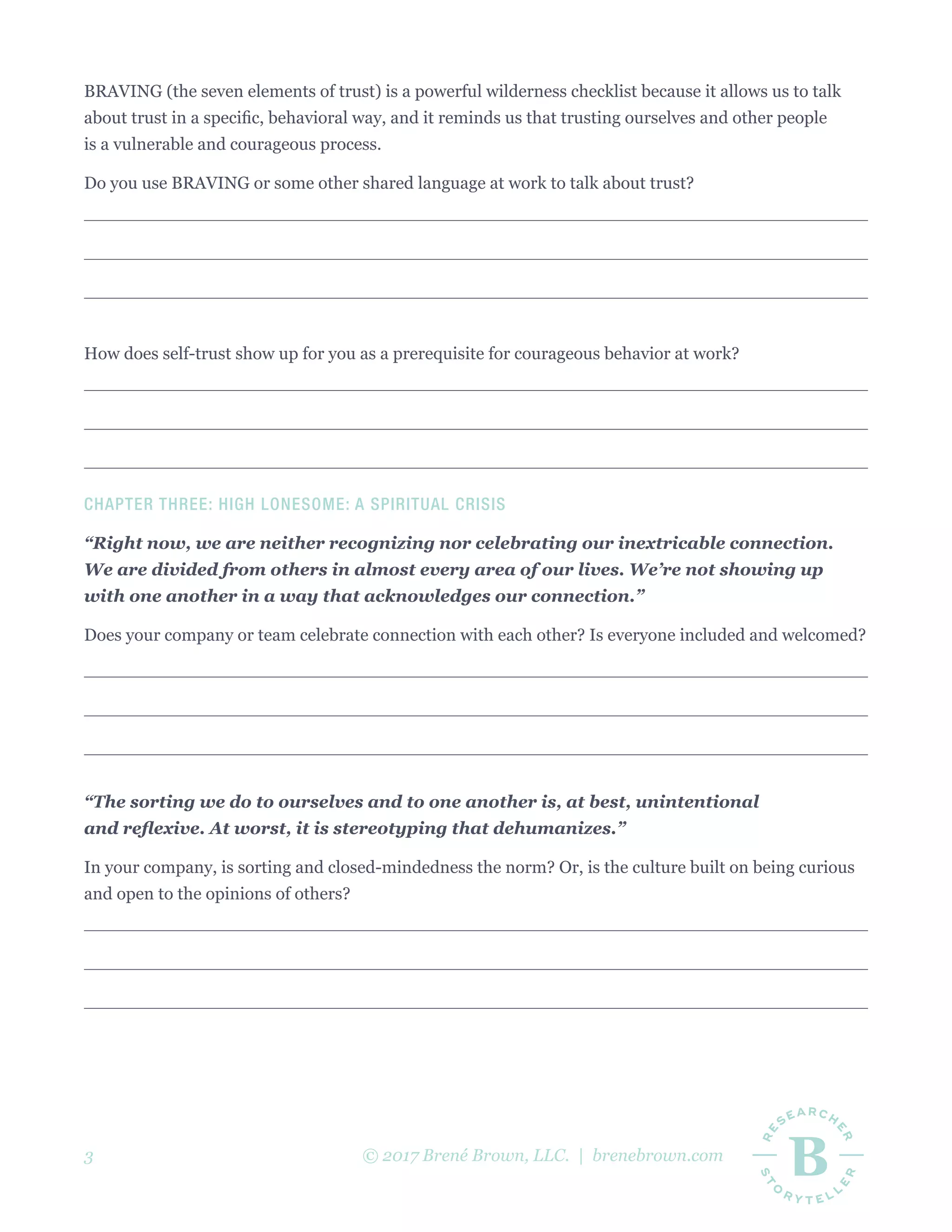 Brene Rrown's Braving the wilderness at work | PDF