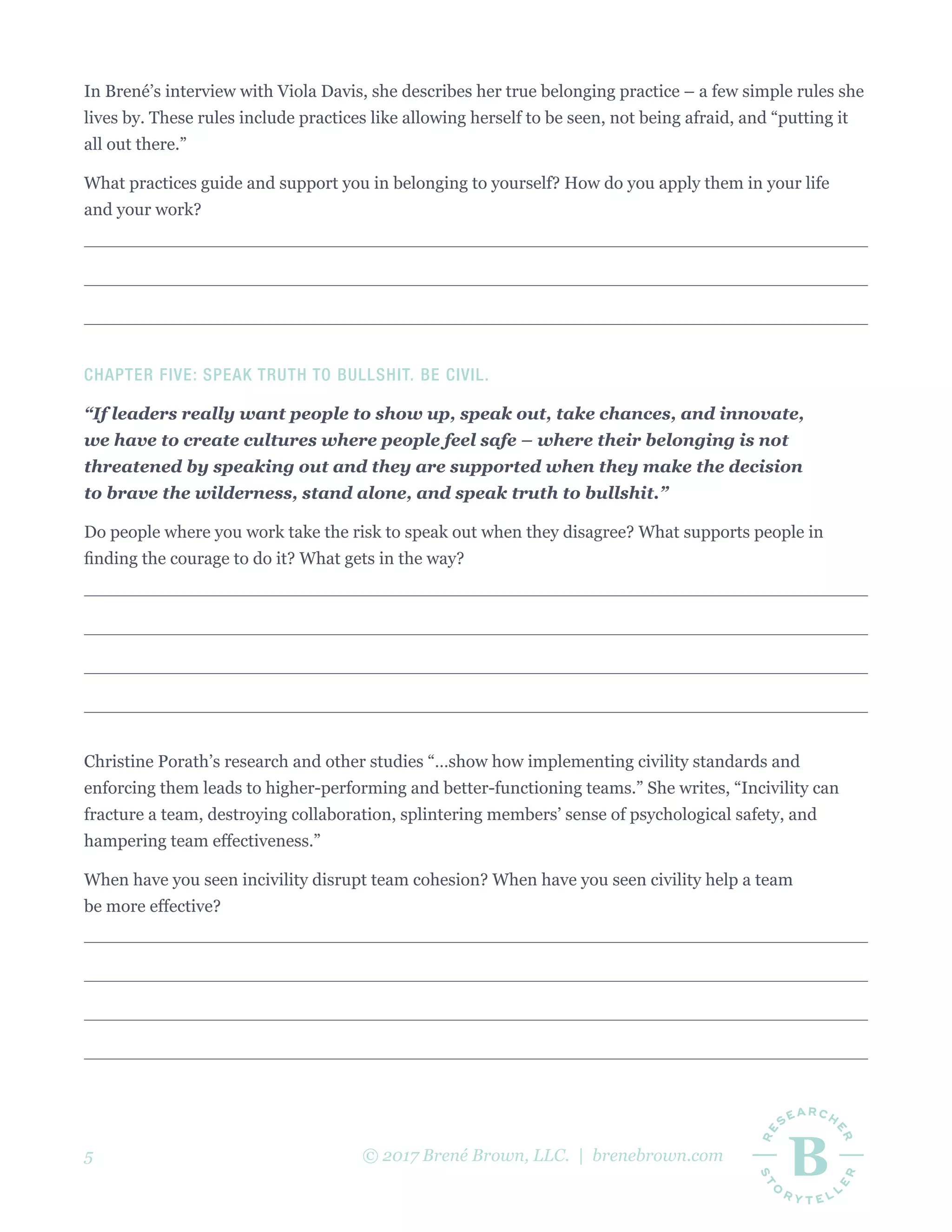 Brene Rrown's Braving the wilderness at work | PDF