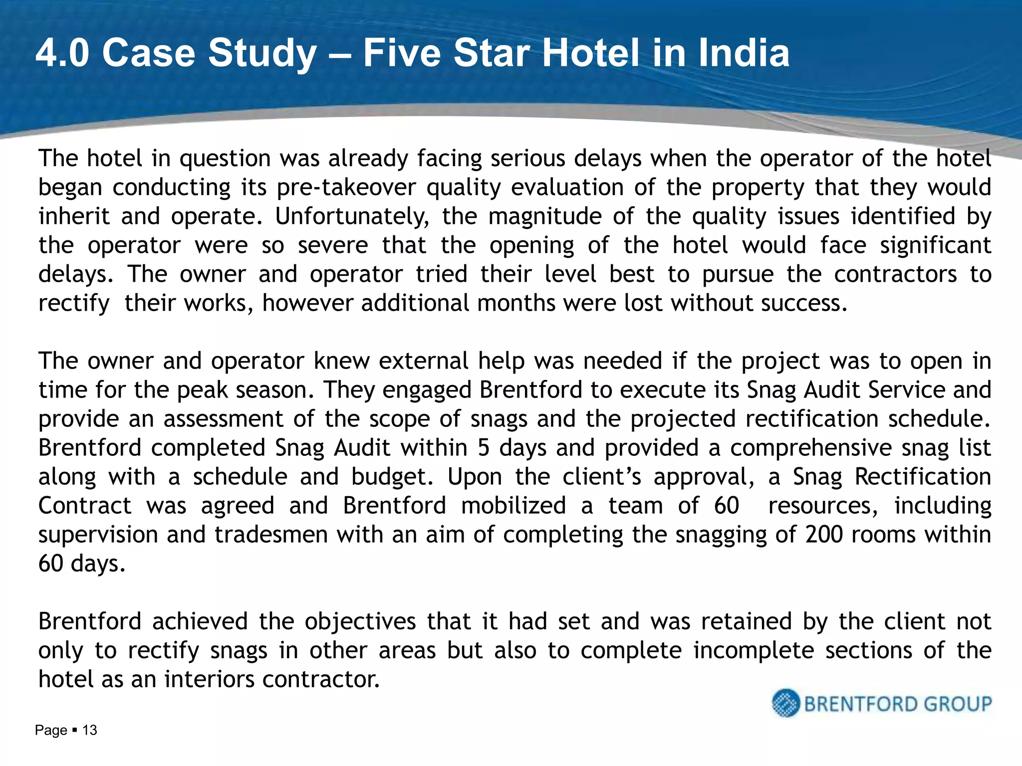 Pre-opening interior snagging services for luxury hotels | PDF