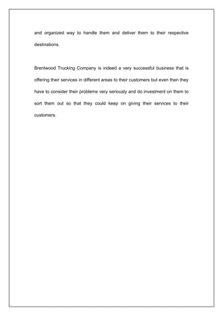 Brentwood trucking limited case study solution | DOC