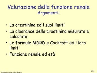 Brescia valuatazione funzione renale | PPT