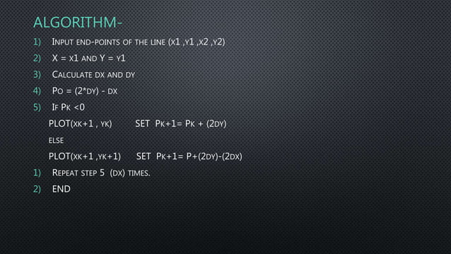 Bresenham's line drawing algorithm | PPTX