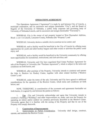 Breslow Ice Arena Operating Agreement (As Considered by Regents) | PDF