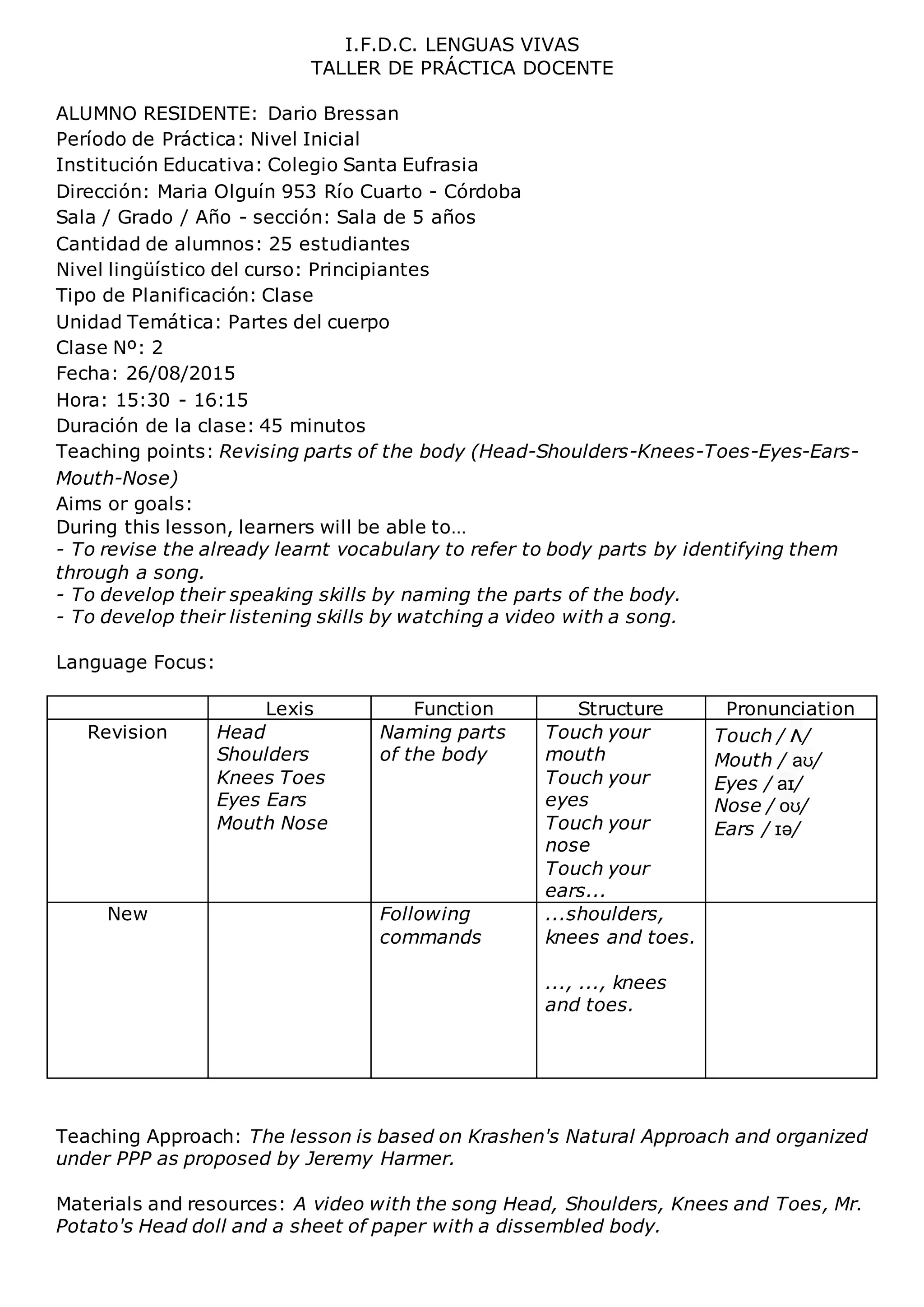 Lesson Plan Kinder 5 | DOCX
