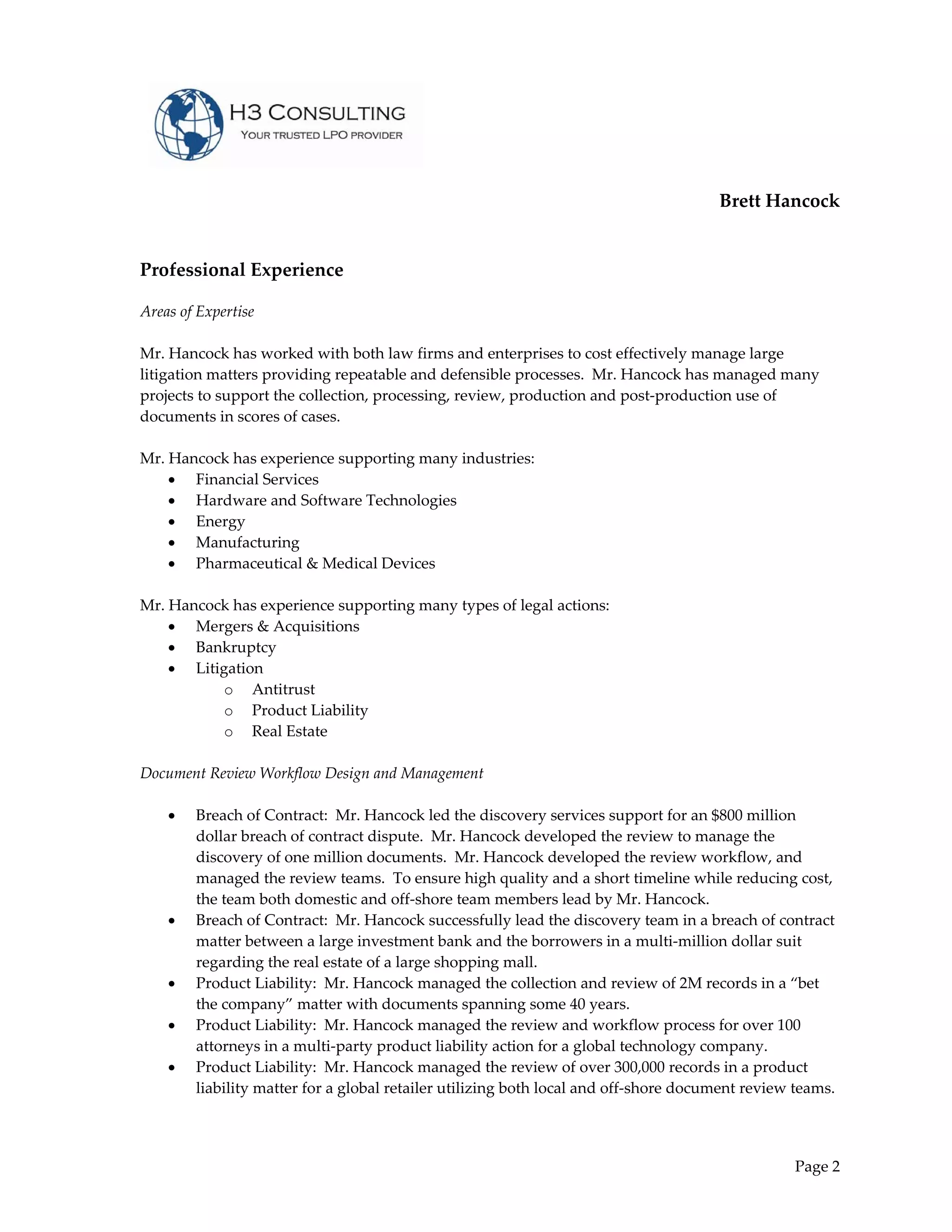 Brett Hancock CV | PDF