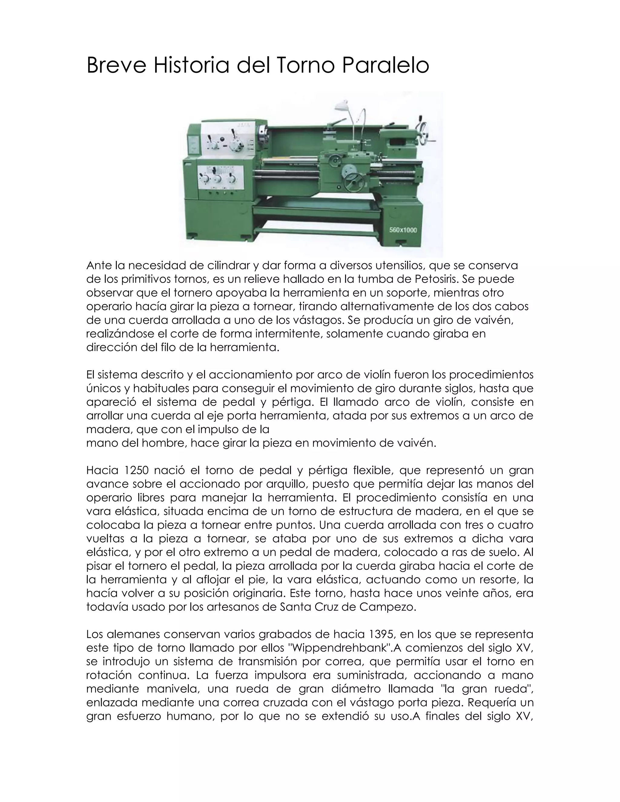 Breve historia del torno paralelo | DOCX
