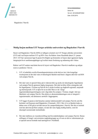 Mulig fusjon mellom UiT Norges arktiske universitet og Høgskolen i Narvik | PDF