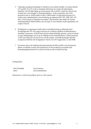 Mulig fusjon mellom UiT Norges arktiske universitet og Høgskolen i Narvik | PDF