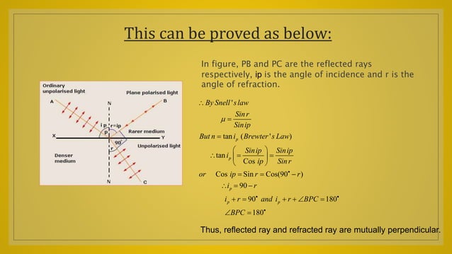 Brewster’s law of polarization | PPTX