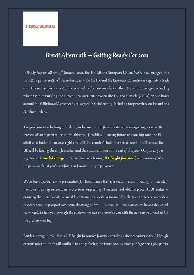 Brexit Aftermath – Getting Ready For 2021 | PDF