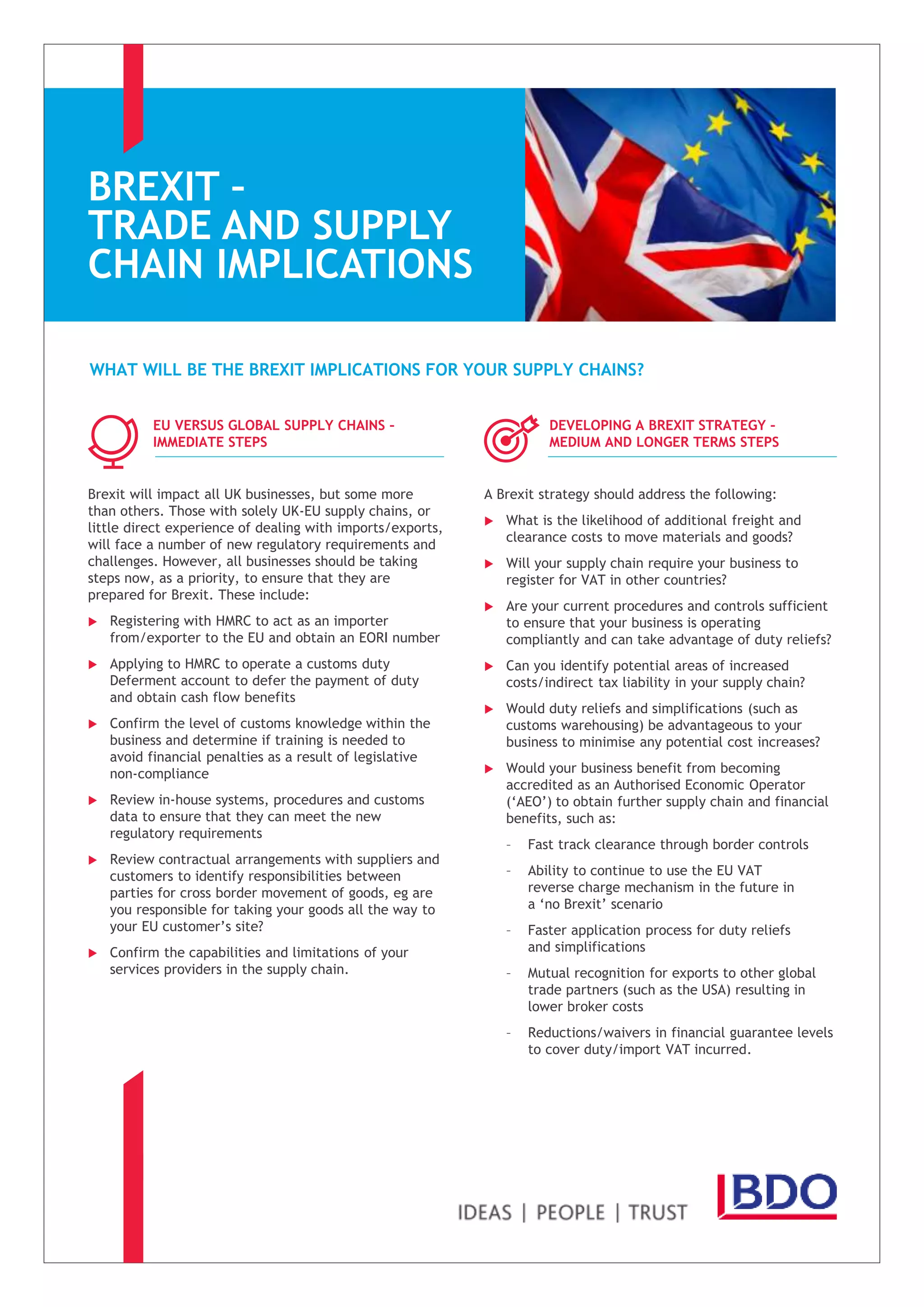 Brexit - Trade and Supply Chain Implications - BDO | PDF