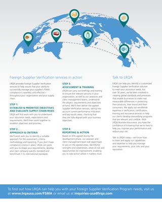 Foreign Supplier Verification Services to support FSMA requirements | PDF