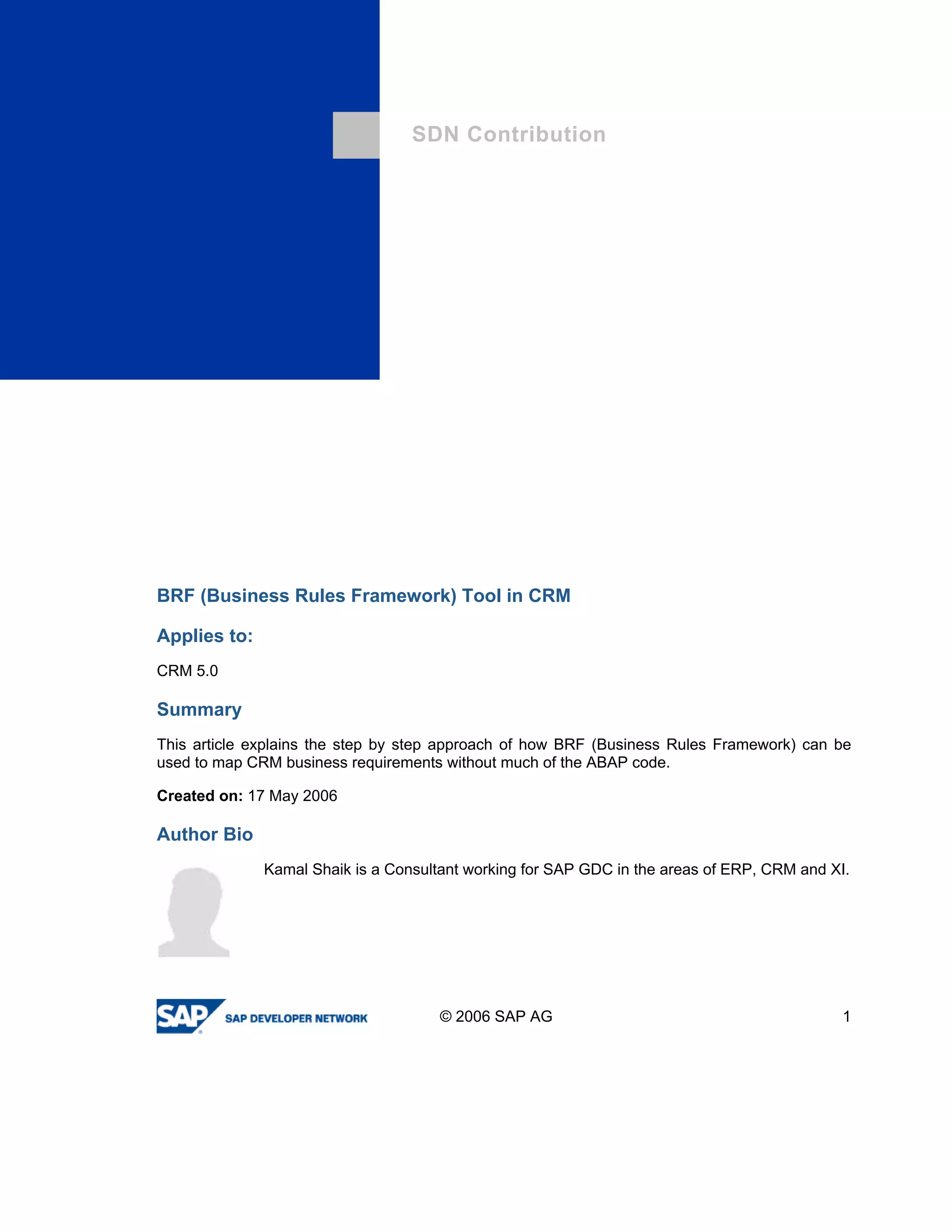 BRF (Business Rules Framework) Tool in CRM | PDF