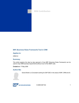 BRF (Business Rules Framework) Tool in CRM | PDF