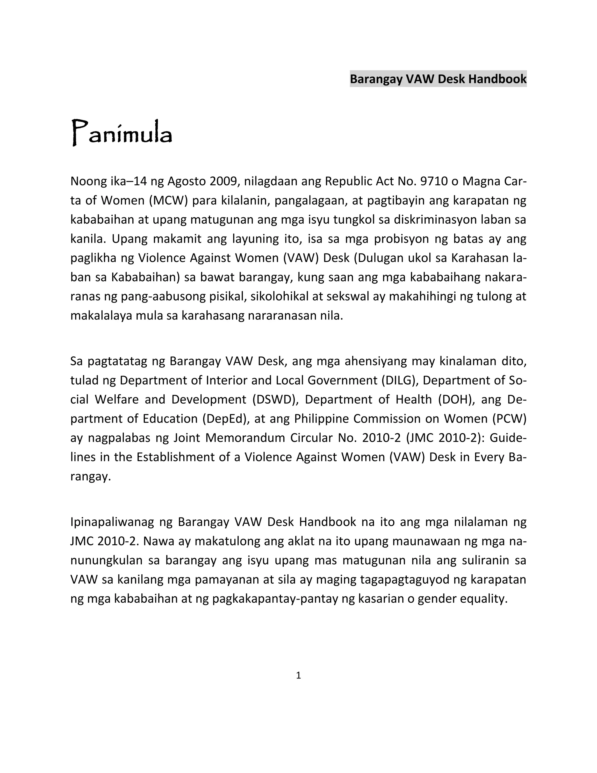 Brgy Vaw Handbook Tagalog Final Texts | PDF