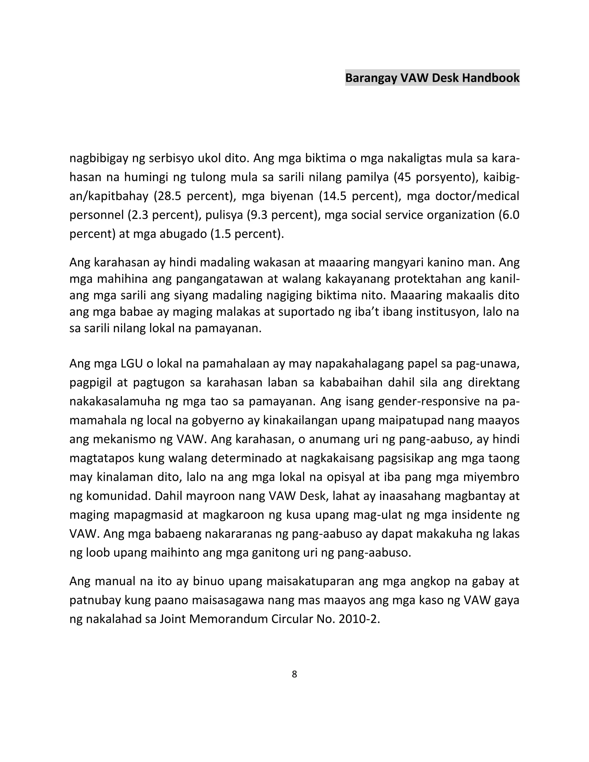 Brgy Vaw Handbook Tagalog Final Texts | PDF