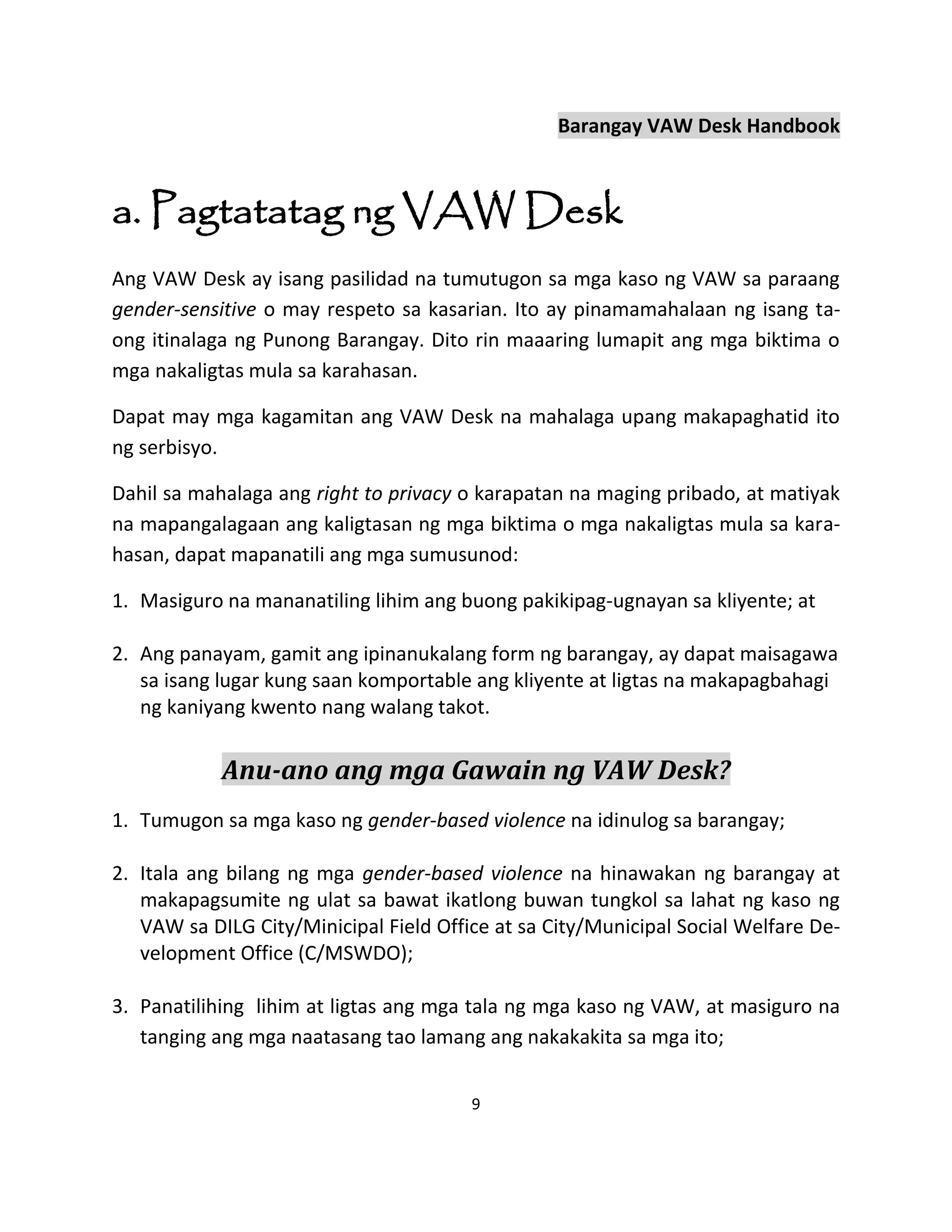 Brgy Vaw Handbook Tagalog Final Texts | PDF
