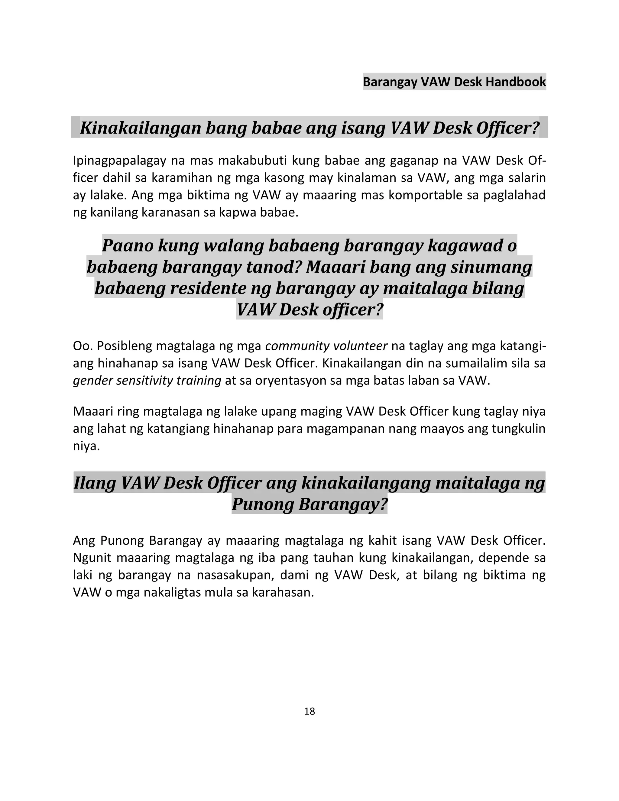 Brgy Vaw Handbook Tagalog Final Texts | PDF