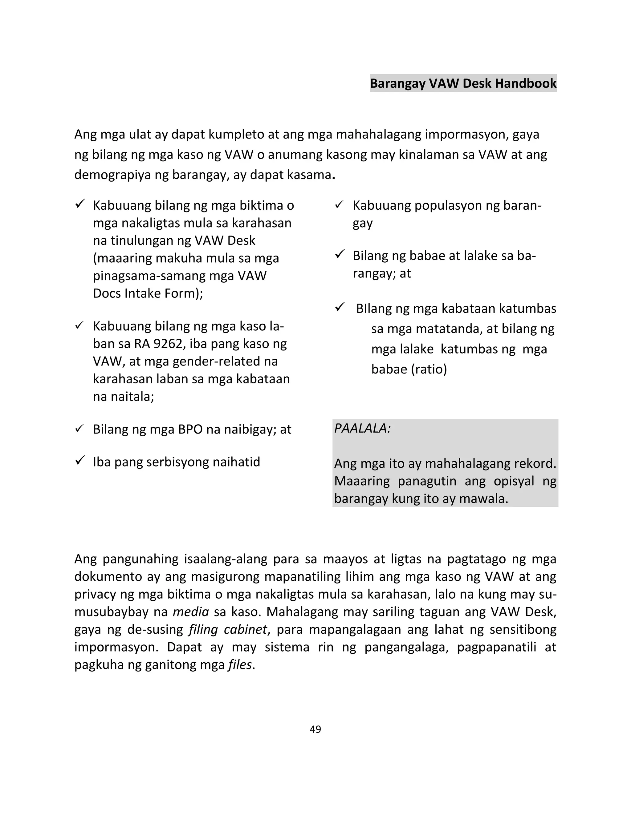 Brgy Vaw Handbook Tagalog Final Texts | PDF