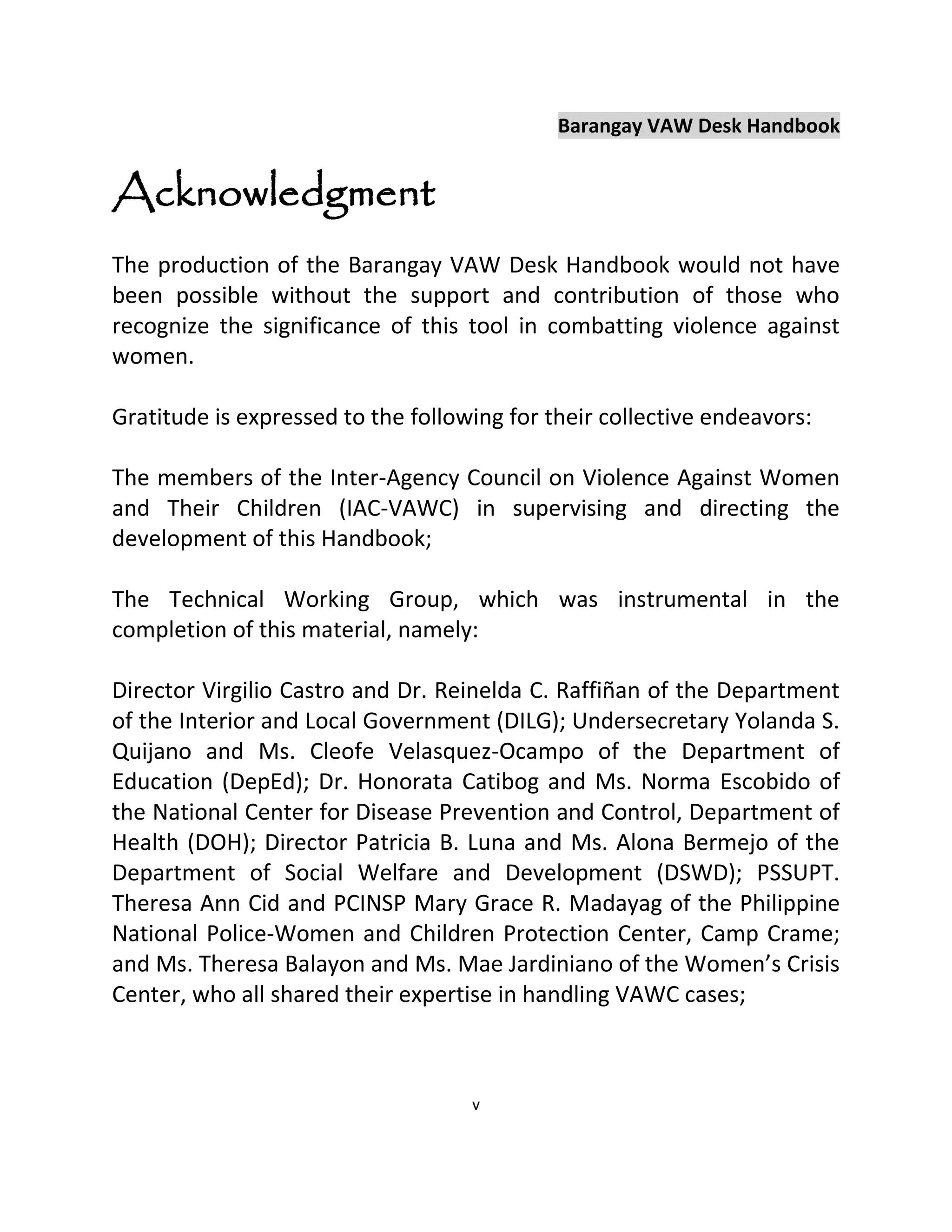 Brgy Vaw Handbook Tagalog Final Texts | PDF