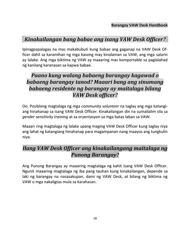 Brgy Vaw Handbook Tagalog Final Texts | PDF