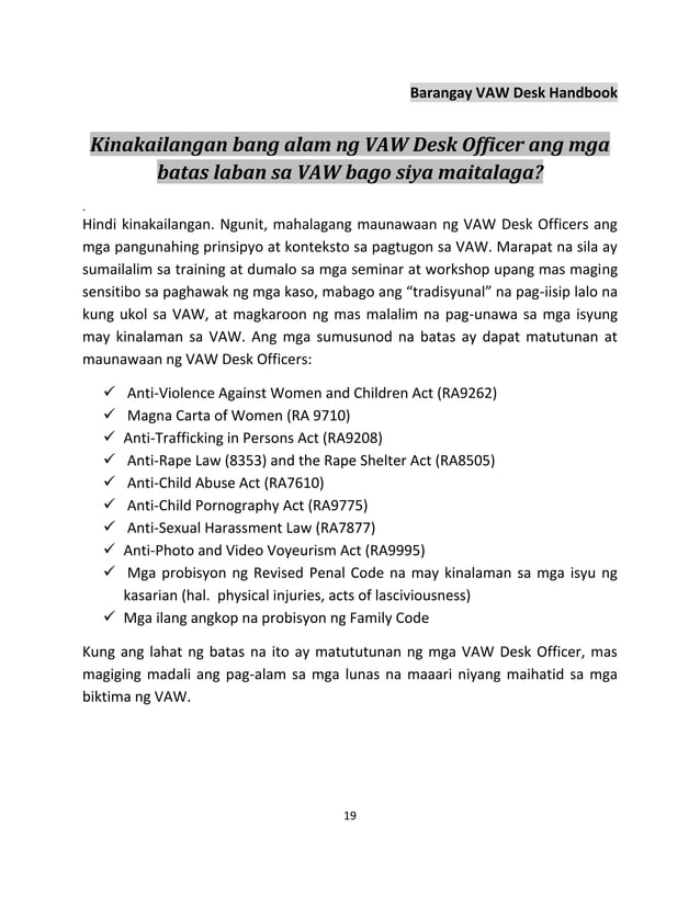 Brgy Vaw Handbook Tagalog Final Texts | PDF