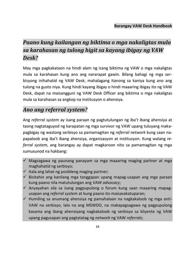 Brgy Vaw Handbook Tagalog Final Texts | PDF