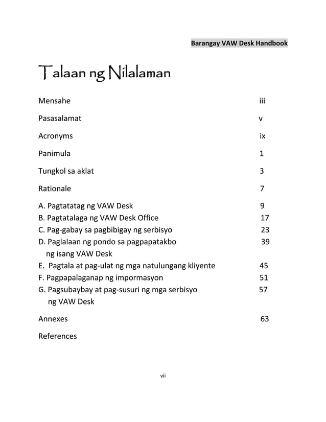 Brgy Vaw Handbook Tagalog Final Texts | PDF