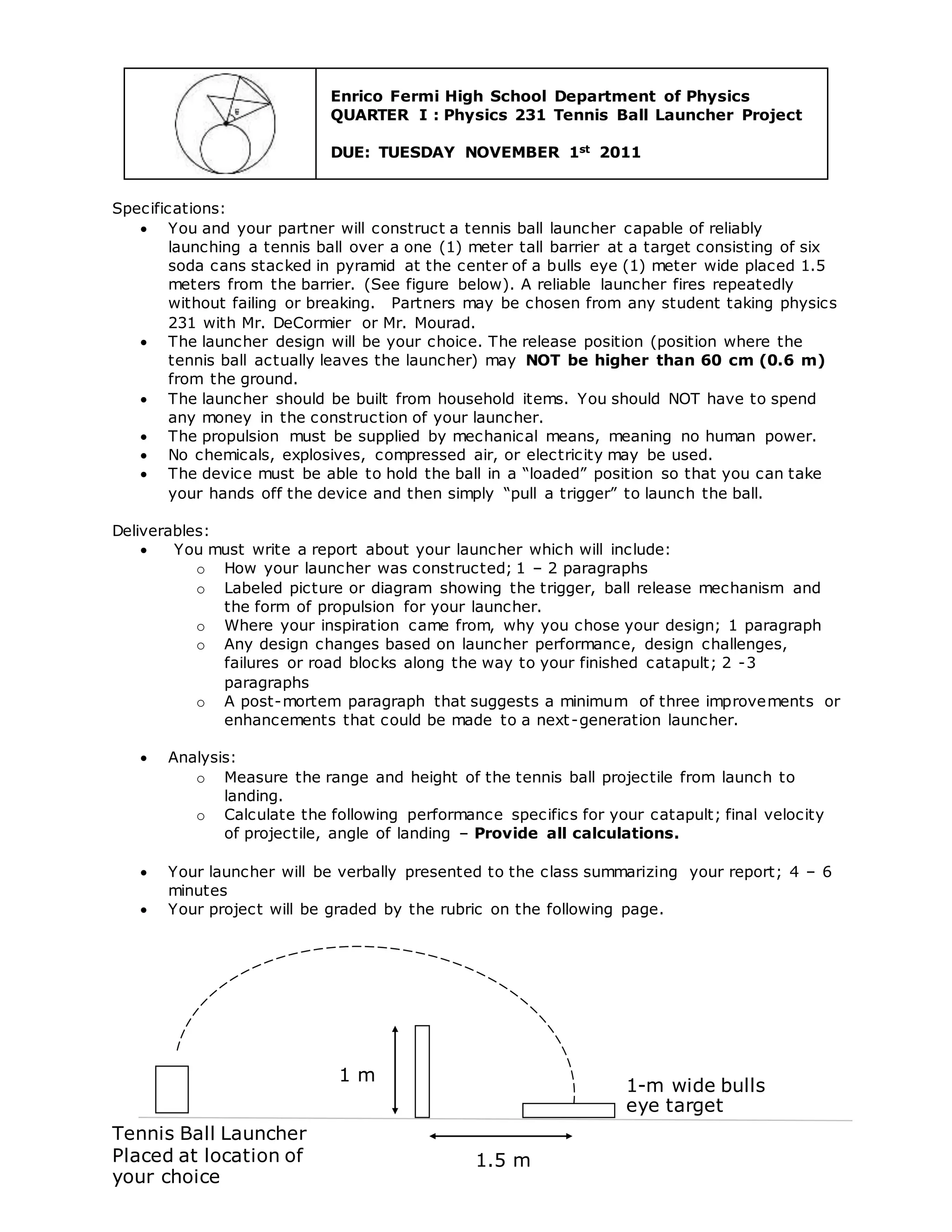 Physics 0231 tennis ball launcher project 2011 2012 | DOCX