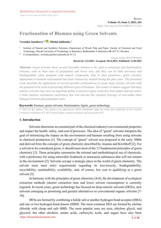 Fractionation of Biomass using Green Solvents | PDF