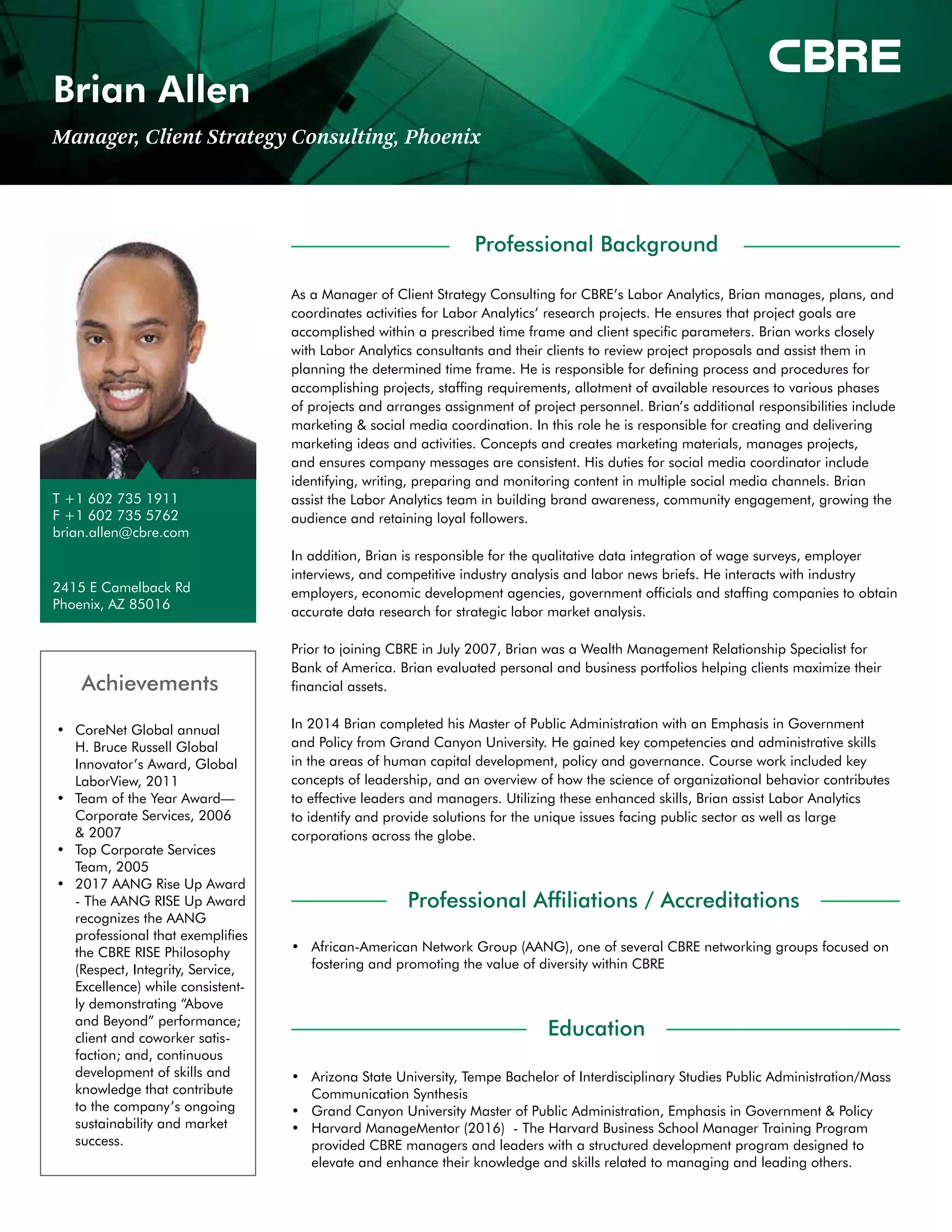 Brian Allen Professional Bio | PDF
