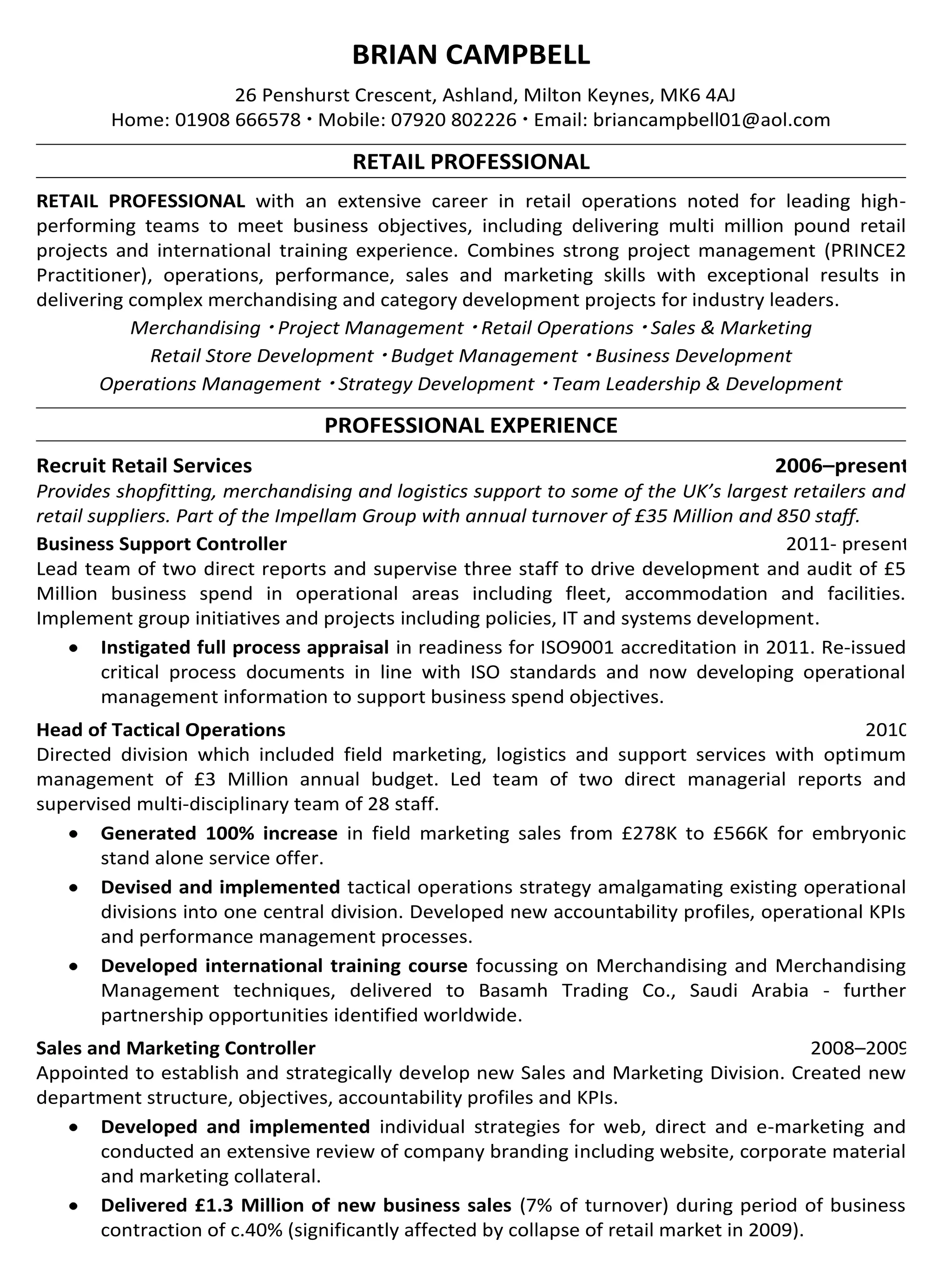 Brian Campbell Cv | PPTX