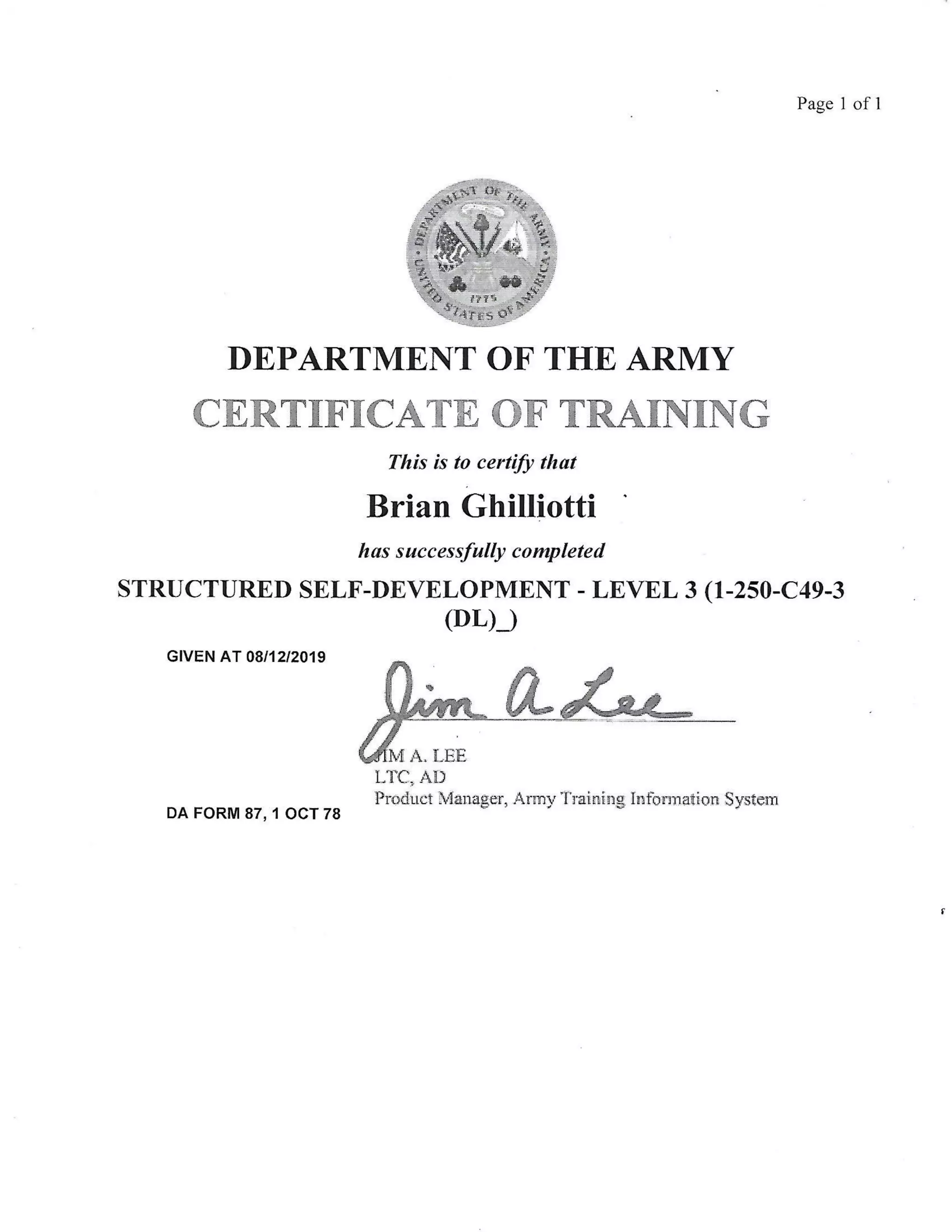 Brian Ghilliotti: US Army: Structured Self Development: Level 3 | PDF