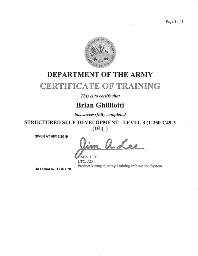 Brian Ghilliotti: US Army: Structured Self Development: Level 3 | PDF