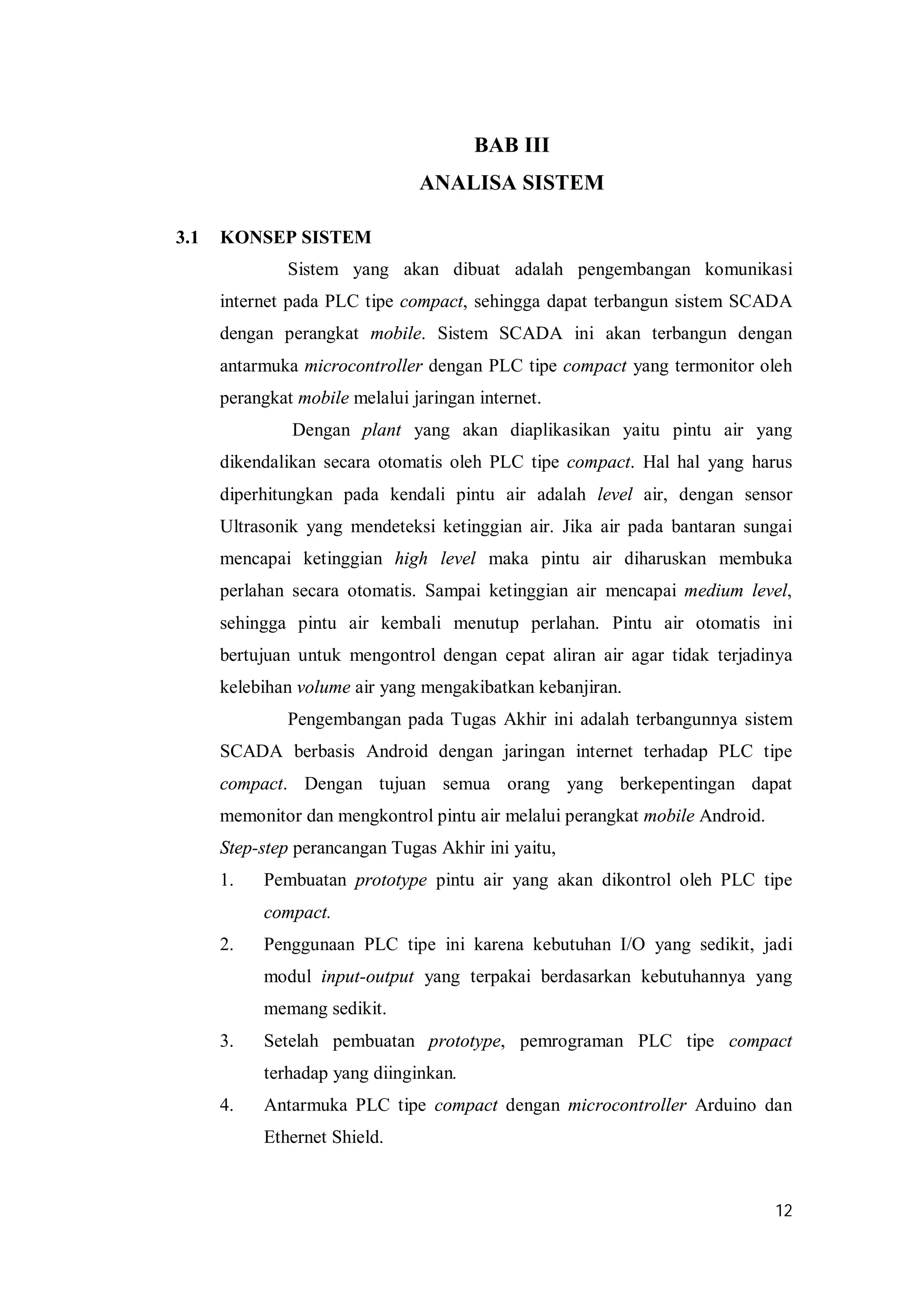 Pengembangan SCADA Internet Pada PLC Tipe Compact Untuk Aplikasi Pintu Air Berbasis Android | PDF