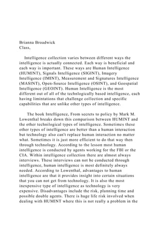 Brianna BroadwickClass, Intelligence collection varie.docx