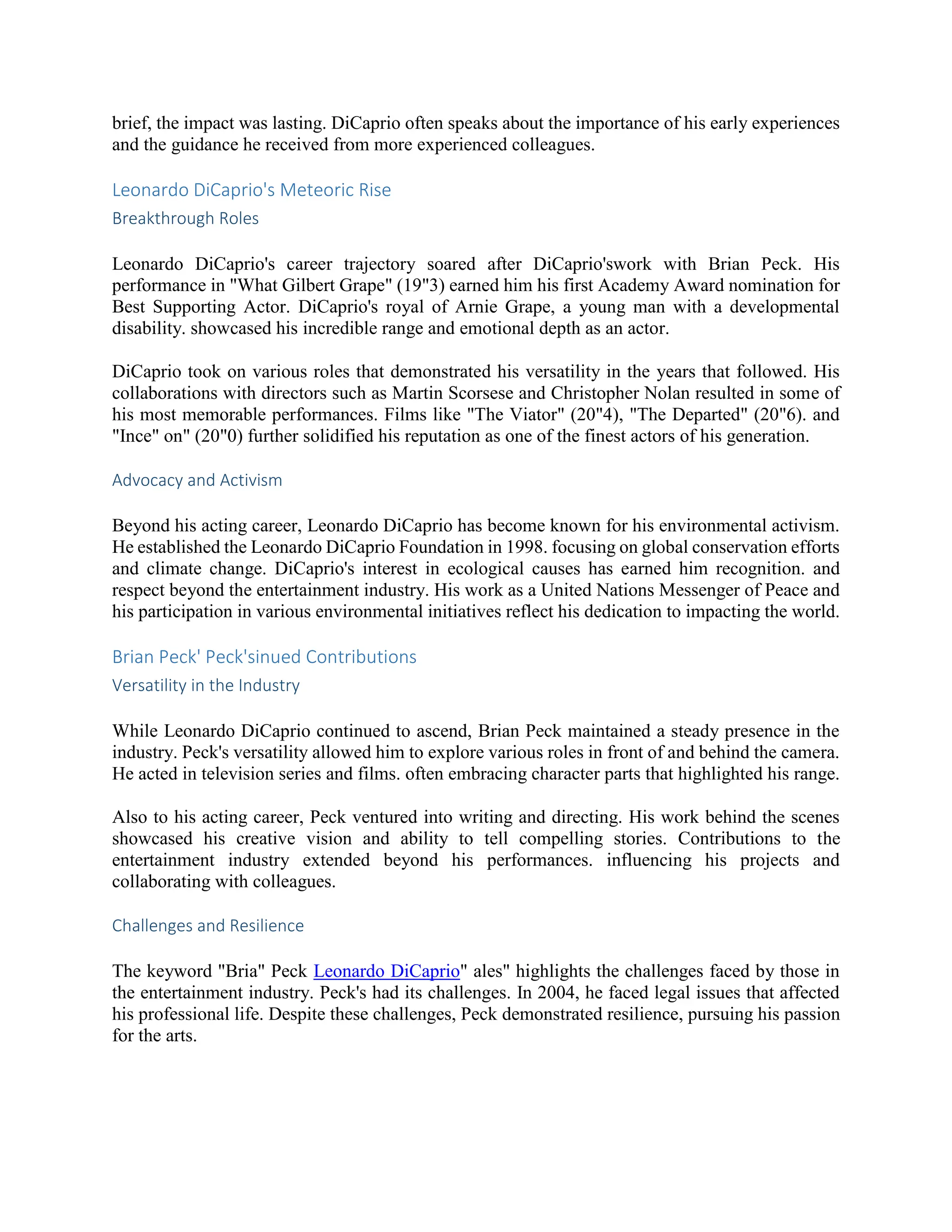 Brian Peck Leonardo DiCaprio: A Unique Intersection of Lives and ...