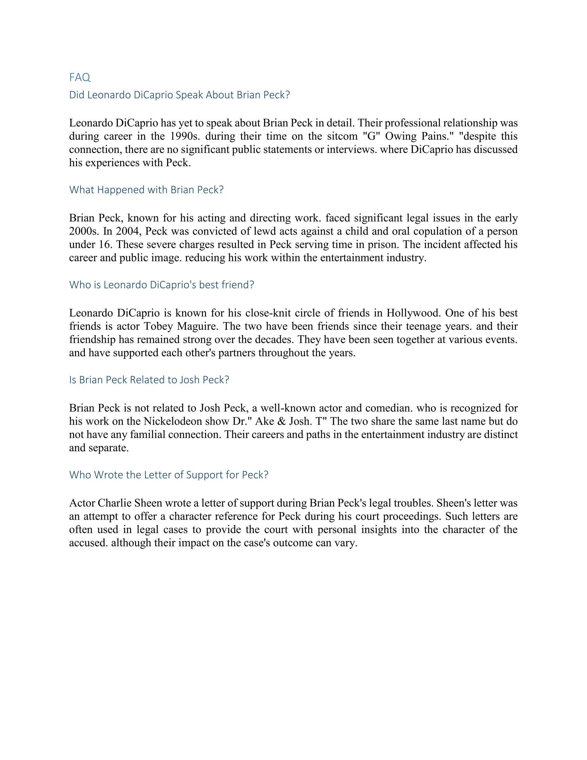 Brian Peck Leonardo DiCaprio: A Unique Intersection of Lives and ...