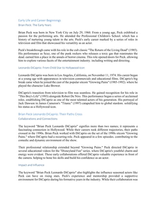 Brian Peck Leonardo DiCaprio: A Unique Intersection of Lives and ...
