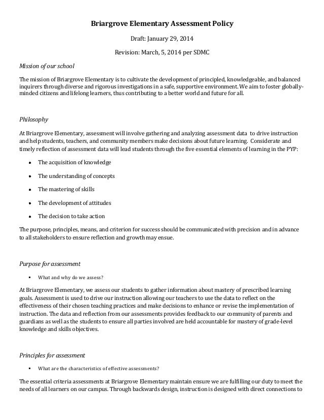 Briargrove Elementary Assessment Policy 2013-2014