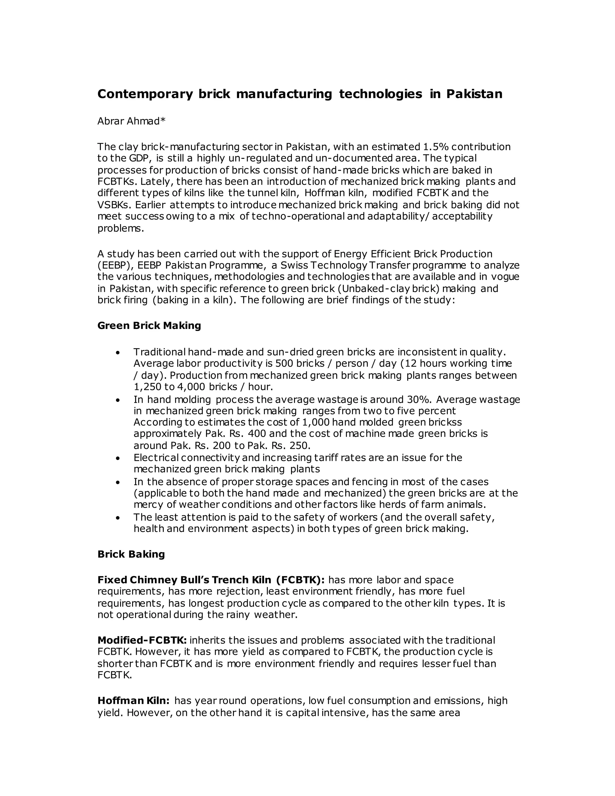 Brick kiln conditions in pakistan | DOCX