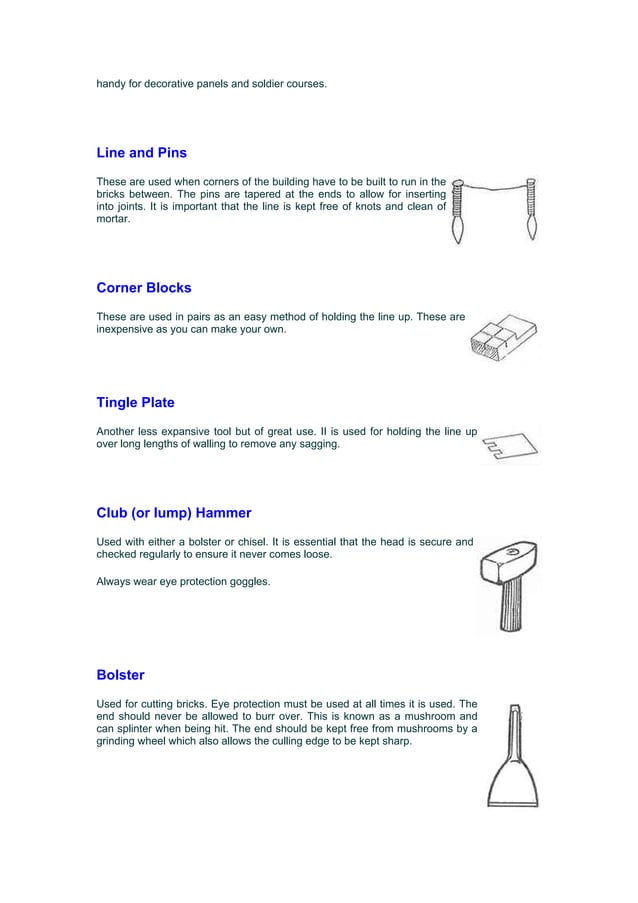 Bricklayers tool kit | PDF