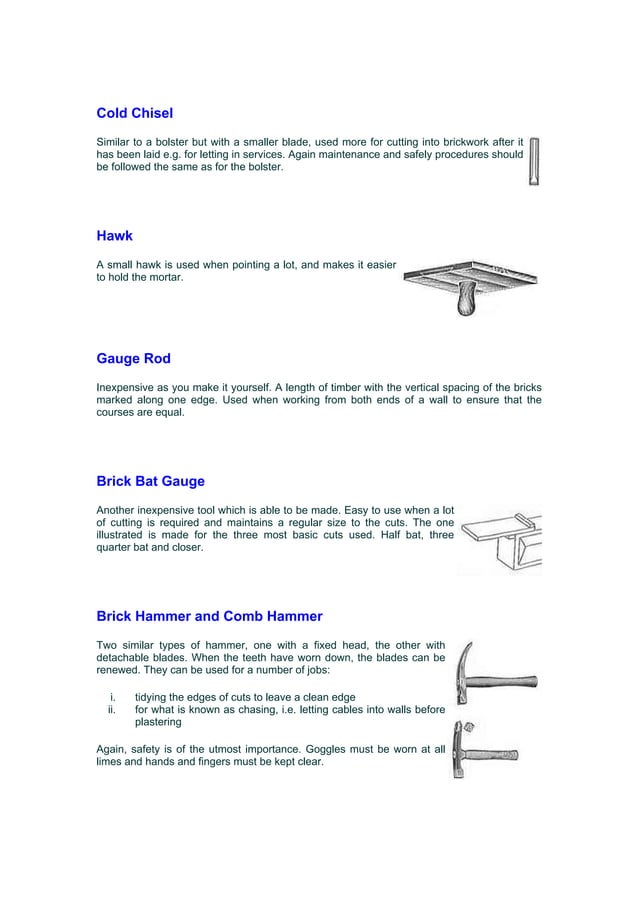 Bricklayers tool kit | PDF