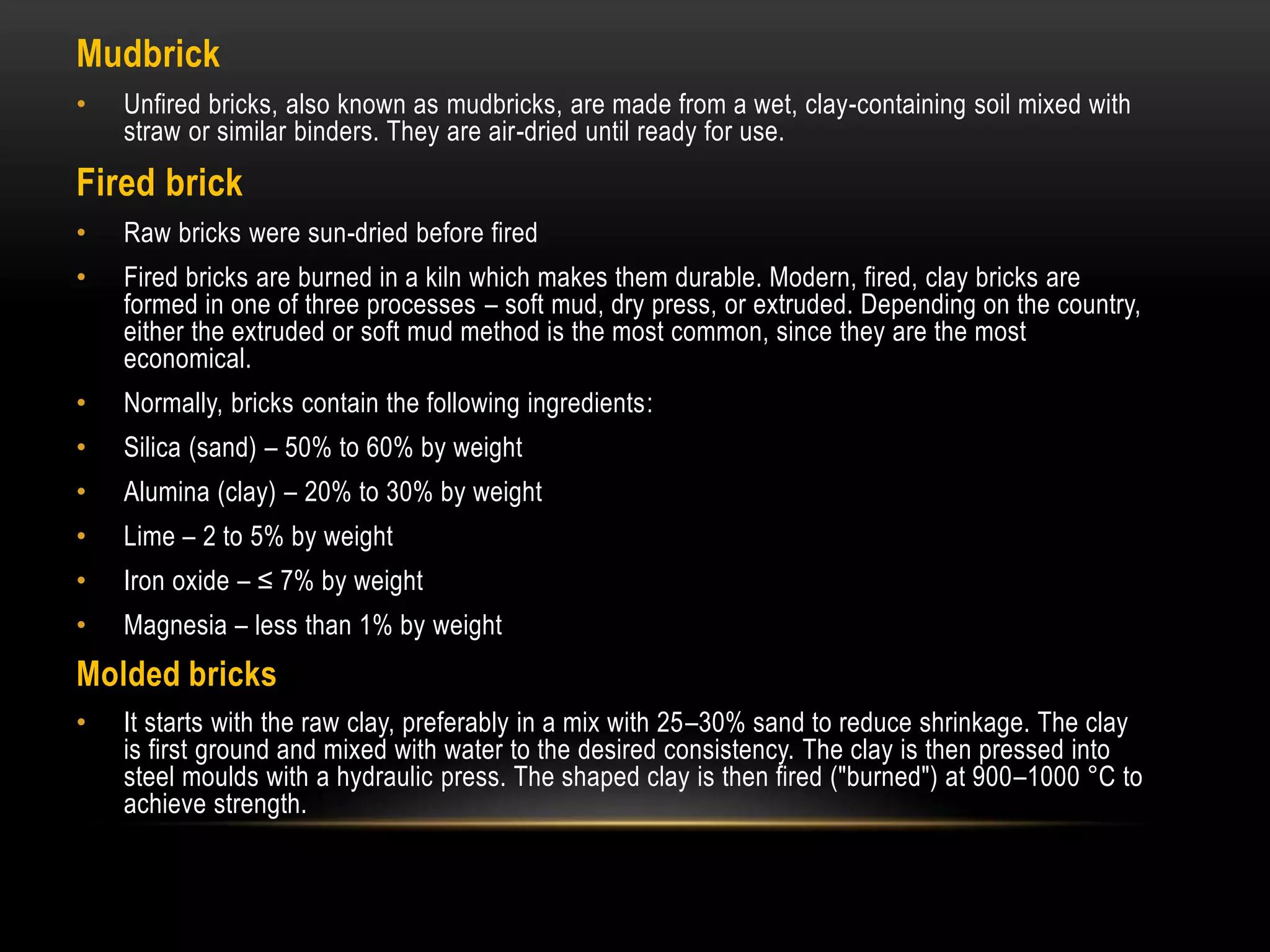 Brick , manufacturing process & types of brick | PPTX