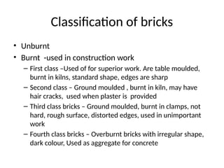 Fundamental of building construction (Bricks) | PPTX