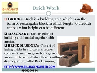 Brick work Notes Tutorial PDF Free Donwnload Presentation | PPTX